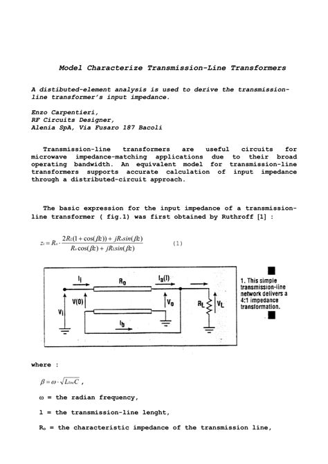 Pdf Equations Model Transmission Line Transformers