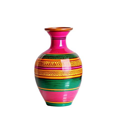 Vibrant Handpainted Pottery Vase With Colorful Stripes And Intricate