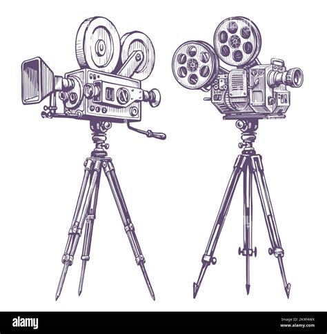 Vintage Movie Camera Tv Film Industry Cinema Concept Hand Drawn