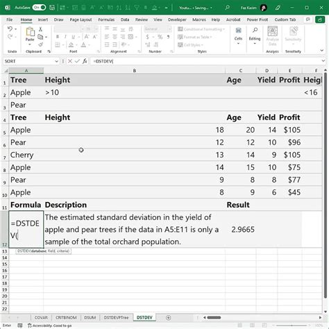 The Learnit Minute Dstdev Function Excel Shorts Youtube