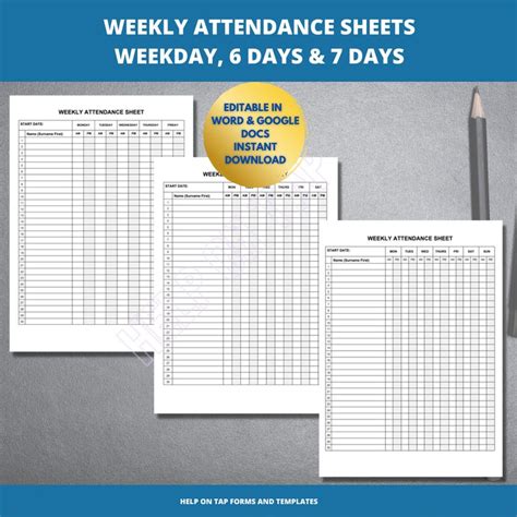Weekly Attendance Sheet Template Weekly Attendance Sheet PDF Weekly Attendance Sheet Template