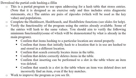 solved hashing c fillin hash table include