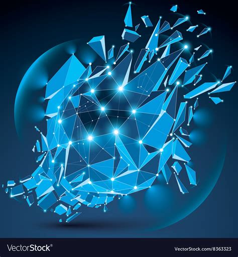 D Clear Blue Digital Wireframe Object Broken Into