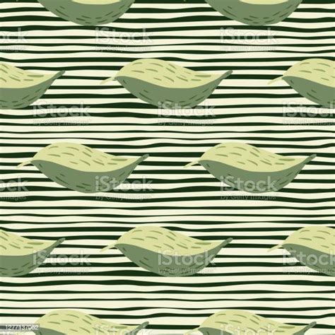 리프 실루엣 핸드 그린 매끄러운 패턴 검은 색 선이있는 줄무늬 배경에 낙서 식물장 녹색 장식 0명에 대한 스톡 벡터 아트 및