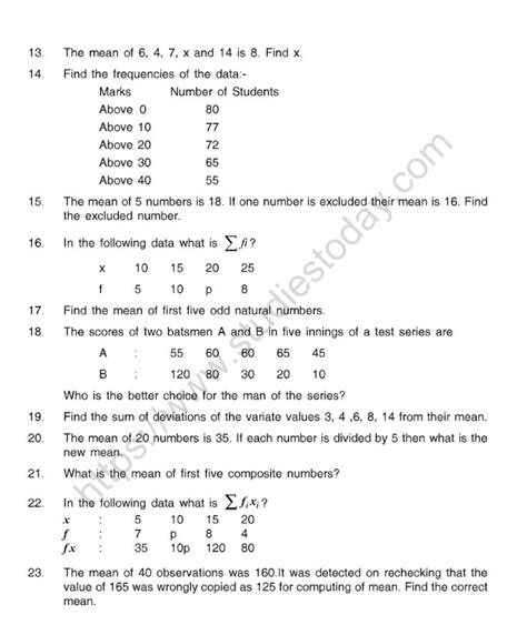 Cbse Class 10 Mental Maths Statistics And Probabilty Worksheet