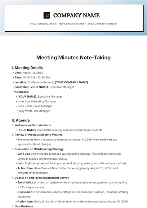 Free Meeting Minutes Note Taking Template To Edit Online