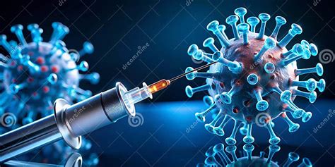 Syringe And Virus Under A Microscope Generative Ai Stock Illustration