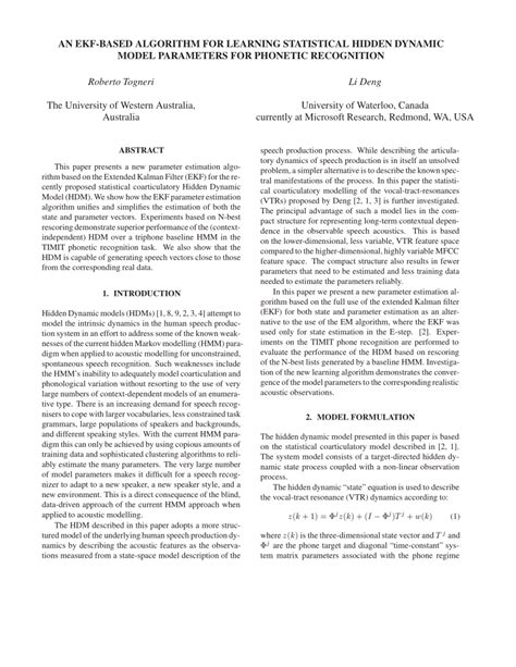 Pdf An Ekf Based Algorithm For Learning Statistical Hidden Dynamic