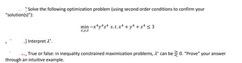 Solved Solve The Following Optimization Problem Using