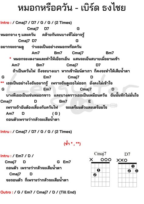 คอร์ดเพลง หมอกหรือควัน เบิร์ด ธงไชย [คอร์ดเพลงง่ายๆ] Lenguitar