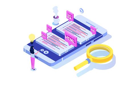 프로그래밍 소프트웨어 또는 애플 리 케이 션 개발 아이소메트릭 개념 빅 데이터 처리 벡터 일러스트 레이 션 3차원 형태에 대한