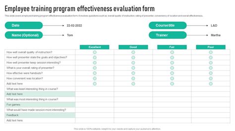 Top 10 Employee Training Program Effectiveness Evaluation Form Powerpoint Presentation Templates