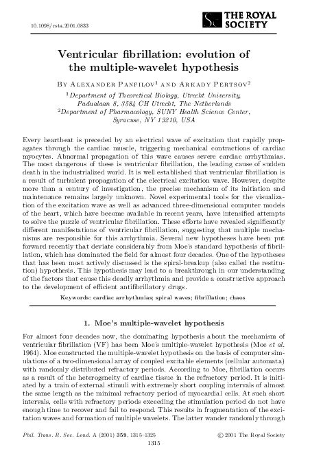 Pdf Ventricular Fibrillation Evolution Of The Multiple Wavelet