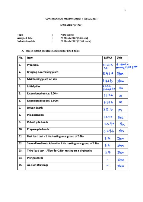 Exercise Piling 1 Construction Measurement Ii Sbeq 2263 Semester