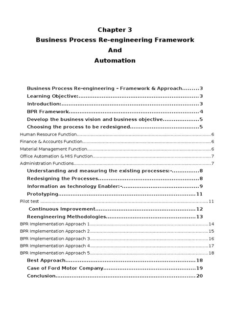 Business Process Re Engineering Framework Pdf Business Process