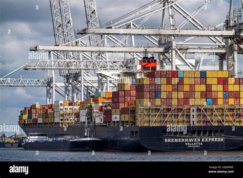 Ect Delta Container Terminal In The Europahaven Bremerhaven Express Container Ship Being