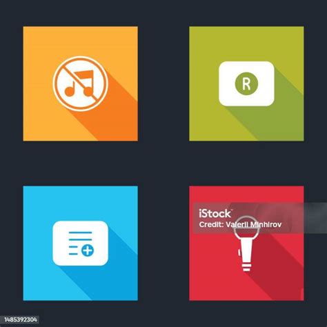 Setel Speaker Mute Tombol Rekam Tambahkan Daftar Putar Dan Ikon Mikropon Vektor Ilustrasi Stok