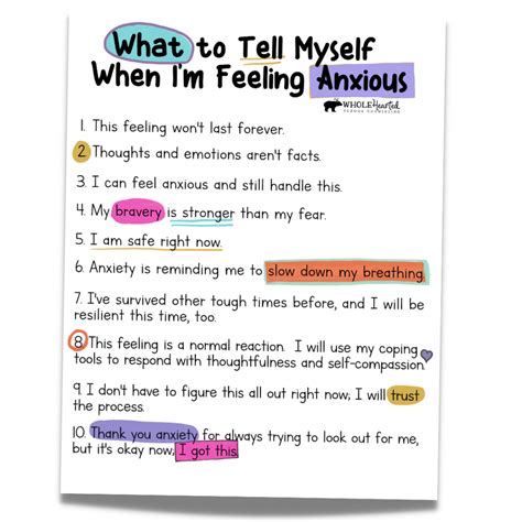 Free Social Emotional Learning Poster Anxiety Coping Statements Wholehearted School Counseling