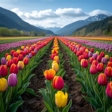 Vibrant Tulip Fields Premium Ai Generated Image