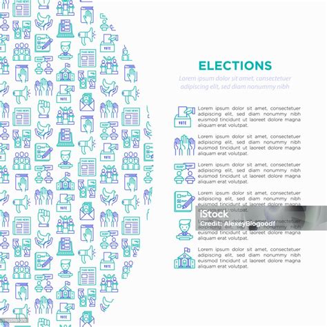 선거와 투표 개념 선 아이콘 유권자 투표 용지 상자 취임식 부패 토론 대통령 선전 뇌물 동요 현대 벡터 일러스트 레이 션 인쇄 미디어 서식 파일 Presidential