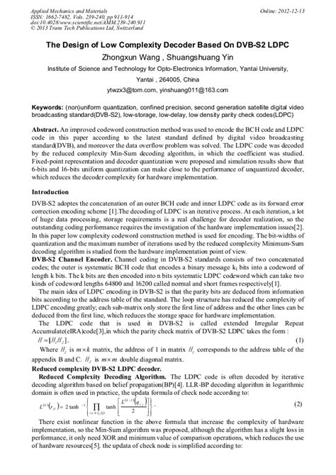 The Design Of Low Complexity Decoder Based On Dvb S2 Ldpc Scientificnet