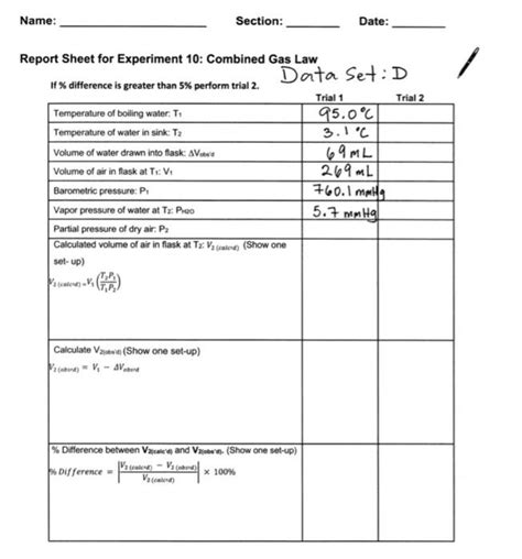 solved name section date report sheet for experiment 10