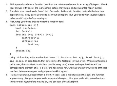 Solved 1 Write Pseudocode For A Function That Finds The