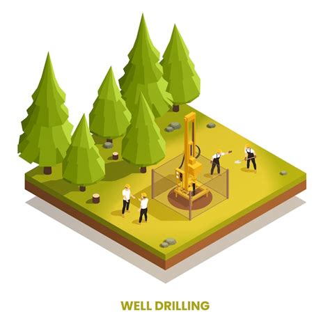 Premium Vector Well Drilling In Forest Composition With Machinery And