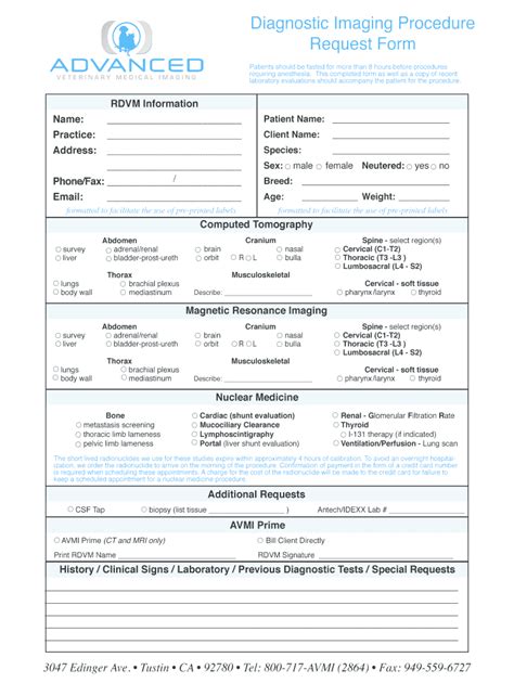 Fillable Online Avmi Diagnostic Imaging Procedure Request Form Fax