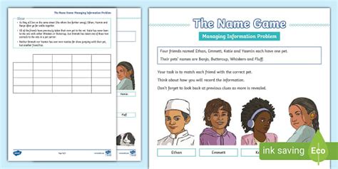The Name Game Managing Information Problem Activity Sheets