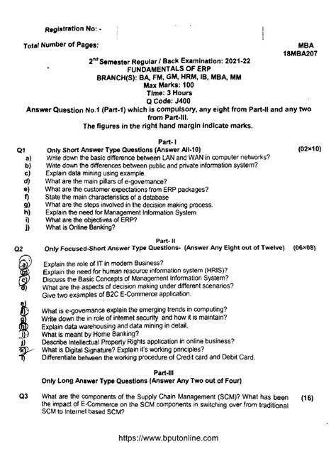 Mba 2 Sem Fundamentals Of Erp 18mba207 2022 Pdf