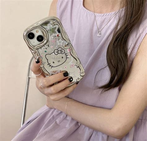 🚀신상🔥당일출고🔥 실버 키티 아이폰케이스 12 13 14 프로 하드케이스 키치한 거울셀카케이스 실리콘케이스 범퍼케이스 선물 커플 친구 남자 여자 우정템 커플템 여름 에이블리