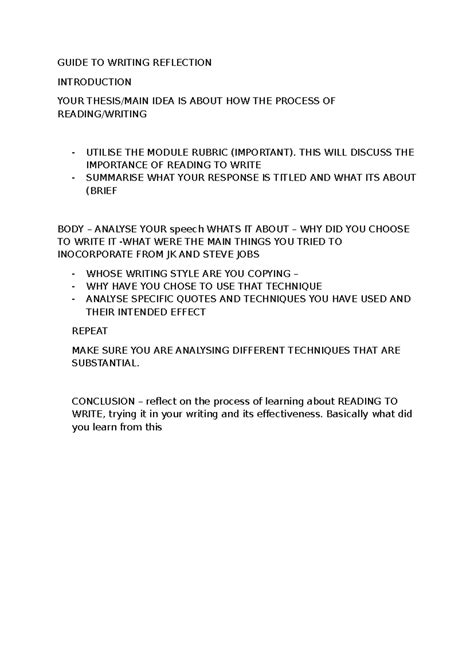 Guide To Writing Reflection Guide To Writing Reflection Introduction Your Thesis Main Idea Is