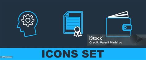 라인 지갑 내부에 기어가 있는 사람의 머리 및 인증서 템플릿 아이콘을 설정합니다 벡터 개념에 대한 스톡 벡터 아트 및 기타