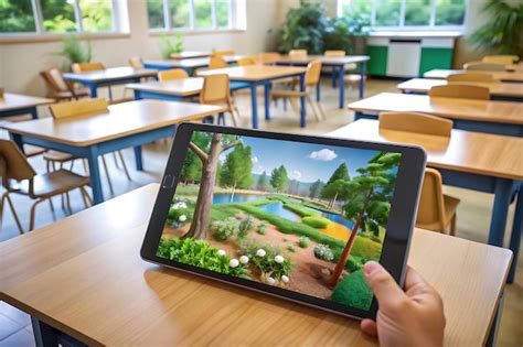 Augmented Reality Learning On Classroom Tablet Premium Ai Generated Image