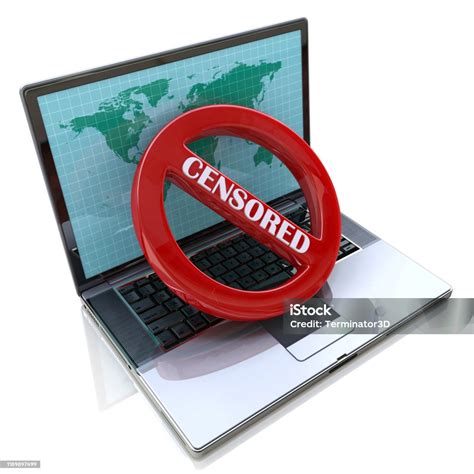 인터넷 검열 단어 검열은 인터넷에 관련된 정보의 디자인에 화면에 표시 3d 일러스트레이션 에 대한 스톡 사진 및 기타