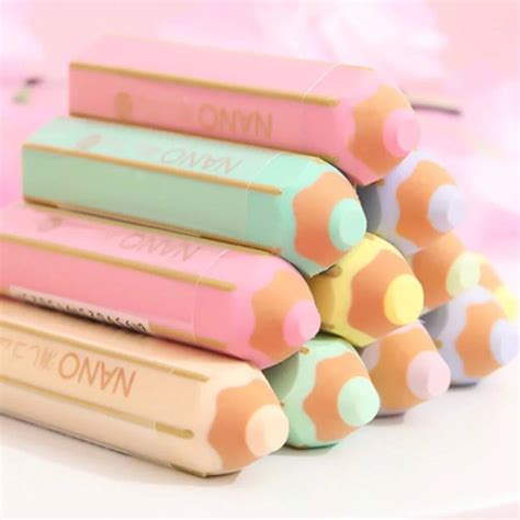 Set Of Eight Cute Mini Pencil Eraserrubber By Coral And Ink