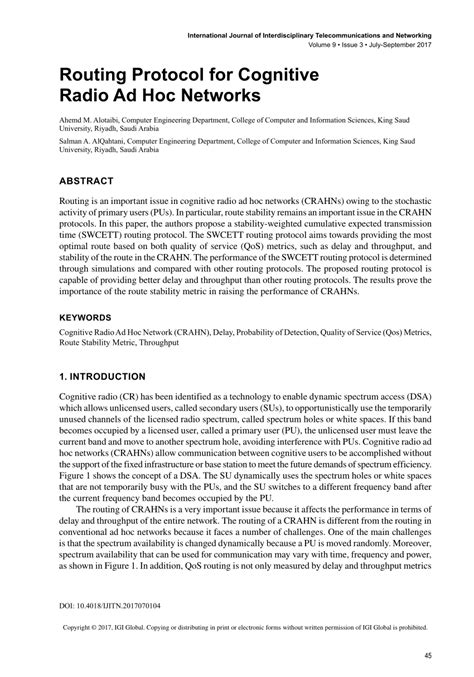 Pdf Routing Protocol For Cognitive Radio Ad Hoc Networks