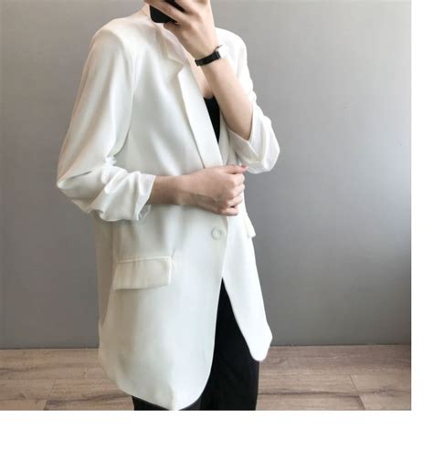 雪纺小西装外套女薄款夏季垂感宽松网红休闲中长款白色西服上衣 阿里巴巴