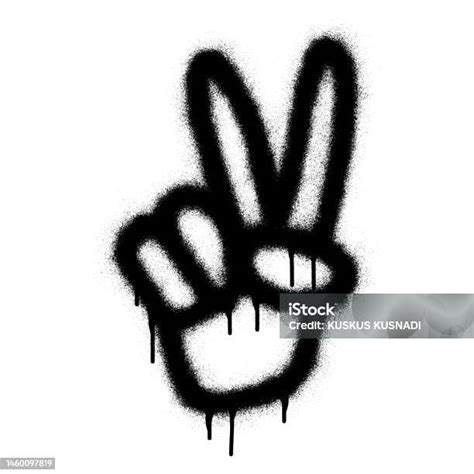 검은 스프레이 페인트로 평화 상징을 위한 손 제스처 V 기호 그래피티에 대한 스톡 벡터 아트 및 기타 이미지 그래피티 브이