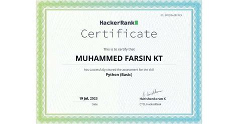 Muhammed Farsin Kt On Linkedin Hackerrank Skill Certificate