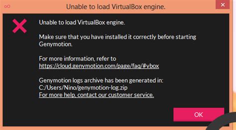 Android Genymotion Unable To Load Virtualbox Engine Stack Overflow
