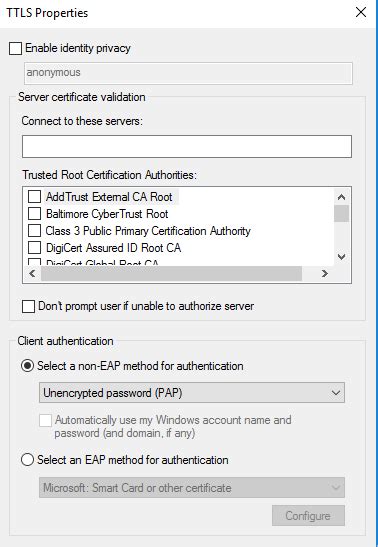 Configuring Eap Ttls Pap Authentication On Windows 8 And 10 Cisco