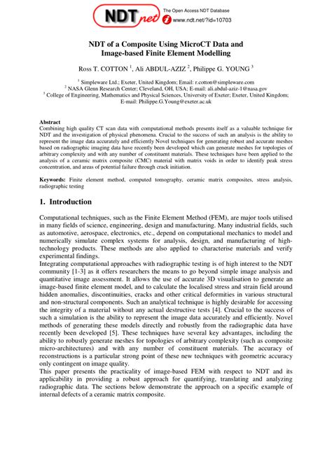 Pdf Ndt Of A Composite Using Microct Data And Image Based Finite Element Modelling