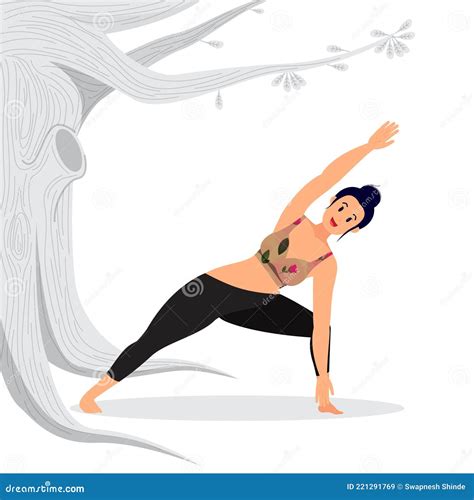 Woman Standing In The Yoga Pose Of The Revolved Crescent Lung With Arms