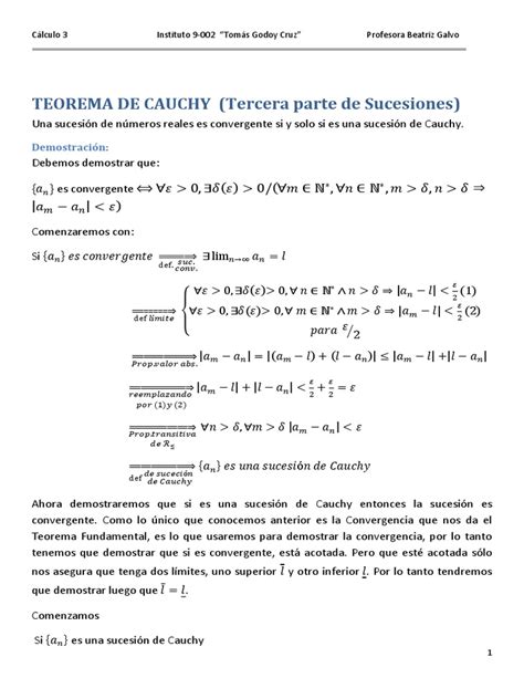 3 Cálculo Iii Sucesiones Parte 3 Teorema De Cauchy Pdf