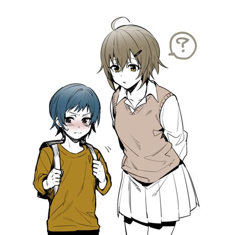 Safebooru 1boy 1girl Backpack Bag Blush Brown Eyes Brown Hair