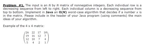 Solved The Input Is An N By N Matrix Of Nonnegative Chegg Com