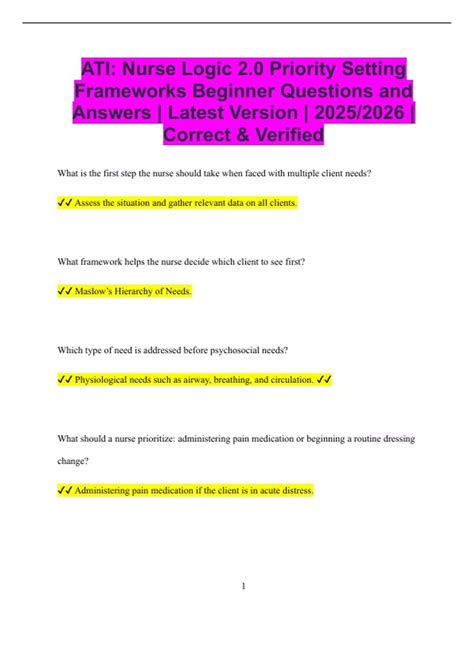 Ati Nurse Logic 2 0 Priority Setting Frameworks Beginner Questions And Answers Latest Version