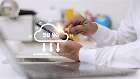 Cloud Storage Technology Concept Businessmen Use Laptops To